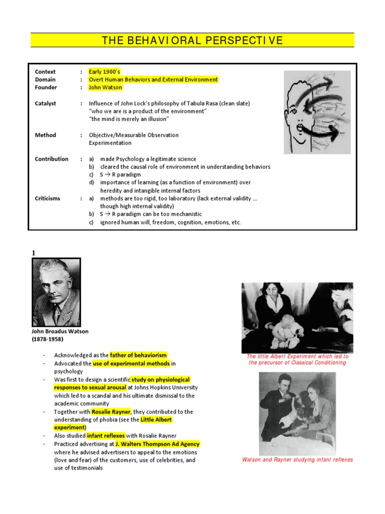 The Behavioral Perspective: The Little Albert Experiment Which Led To ...