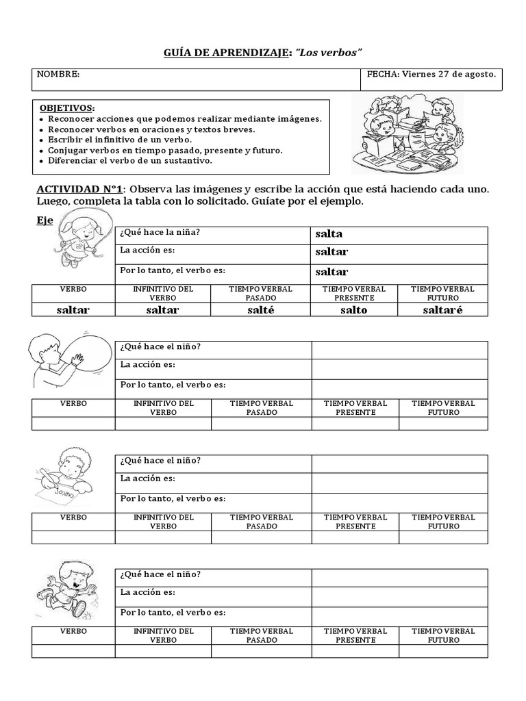 Guia VERBOS 3° Basico | PDF | Verbo | Relaciones sintácticas