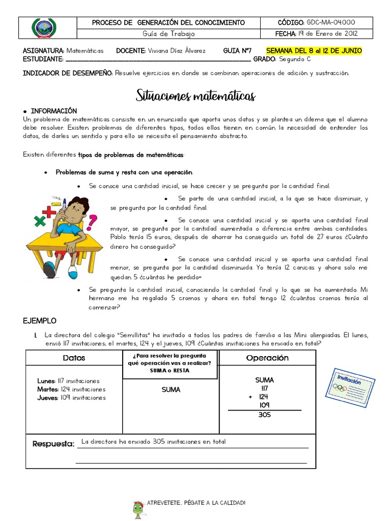 Guía 7 Matemáticas Grado 2C | PDF | Enseñanza de matemática | Science