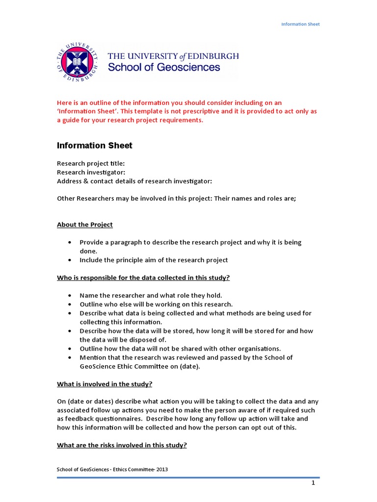 Information Sheet: About The Project | PDF | Institutional Review Board ...