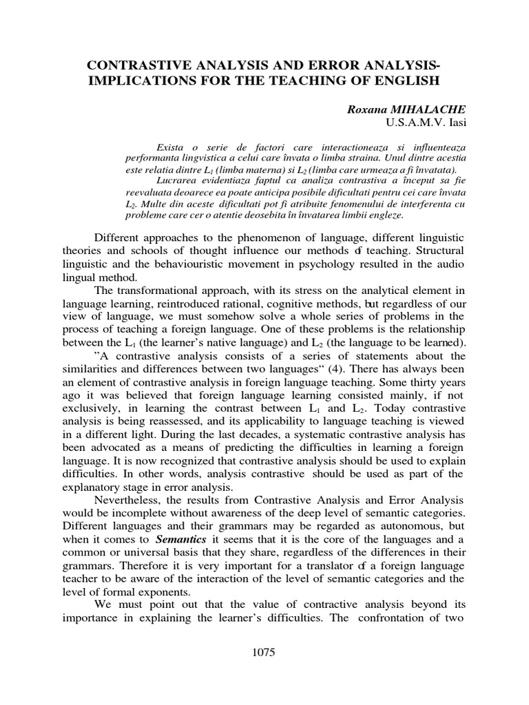 Contrastive Analysis and Error Analysis-Implications For The Teaching ...
