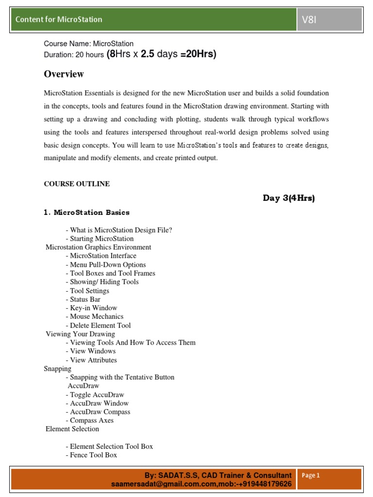 (8Hrs X 2.5 Days 20Hrs) : Content For Microstation | PDF | Computer Aided Design | Ellipse