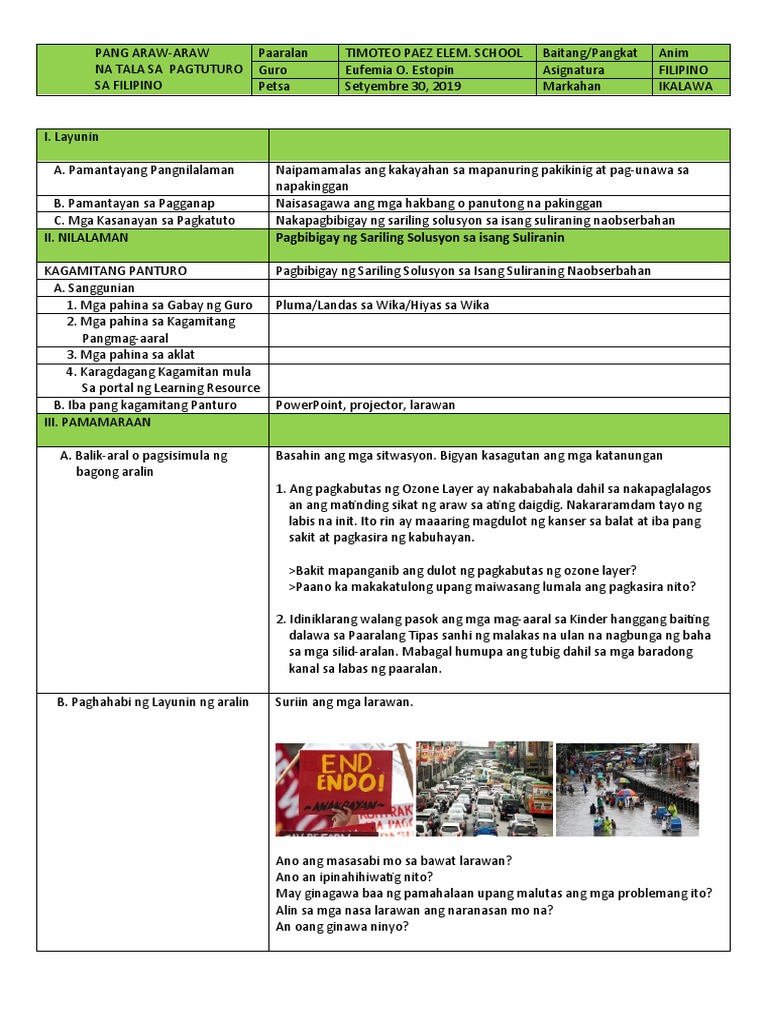 Filipino Lesson Plan 2019-2020 | PDF