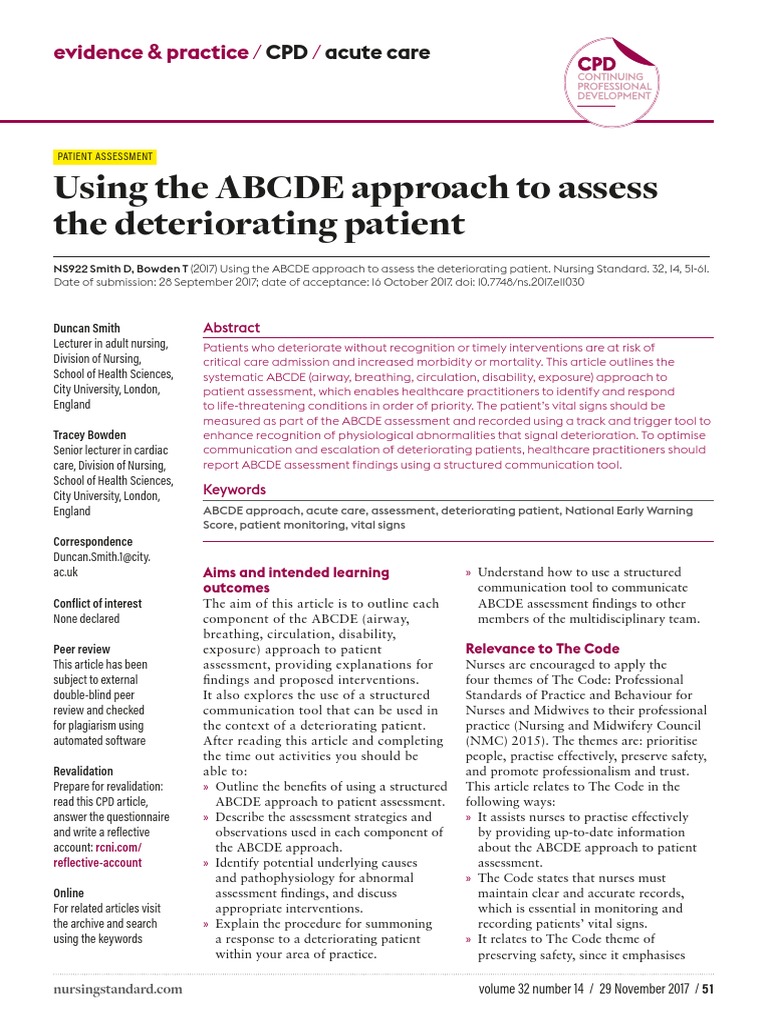 ABCDE Assessment for Deteriorating Patients | PDF | Shock (Circulatory ...