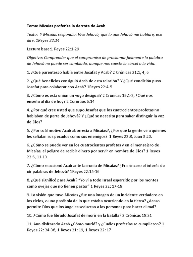 Micaías Profetiza La Derrota de Acab | PDF