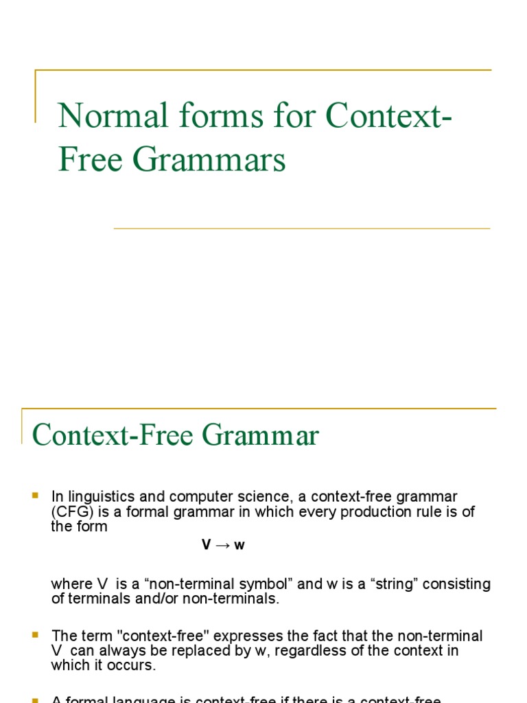 Normal Forms For Context Free Grammars Pdf Syntax Logic Logic