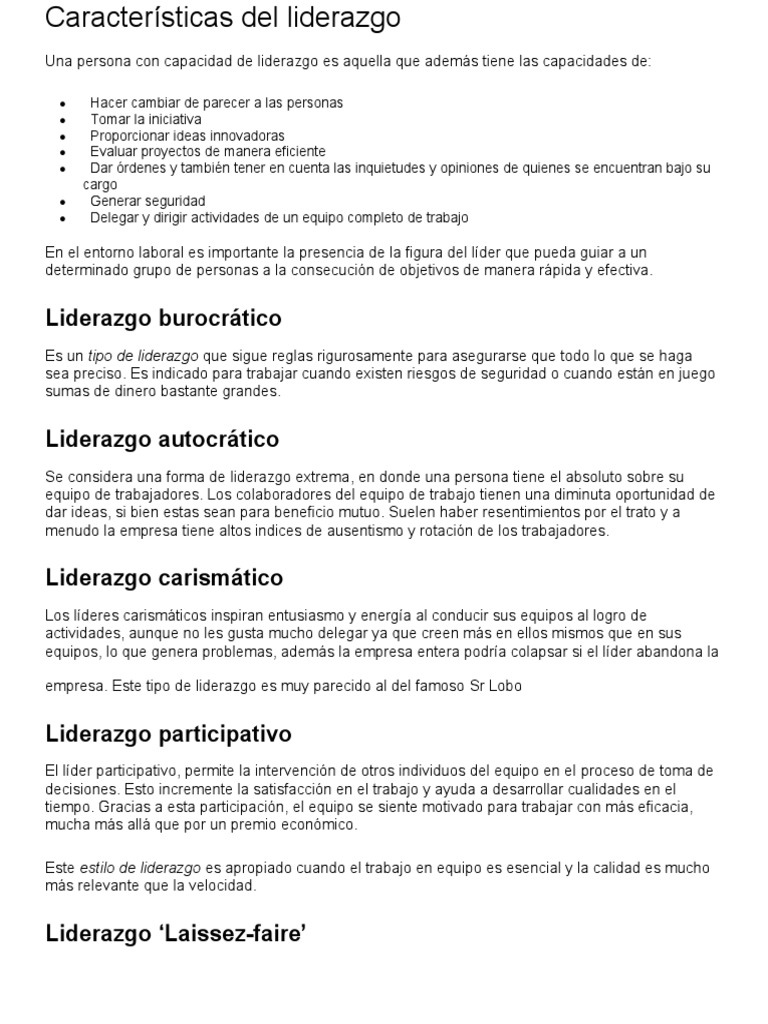 Características Del Liderazgo | PDF | Liderazgo | Ciencias del ...