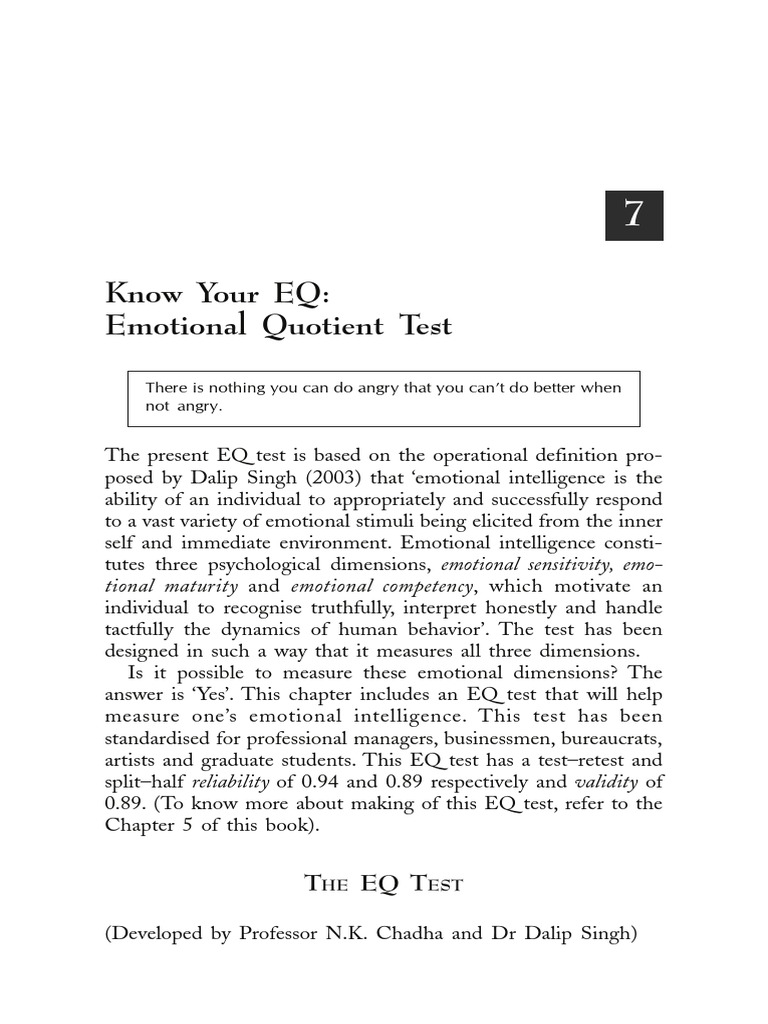 Emotional Intelligence Questionnaire by Dalip Singh PDF | PDF ...