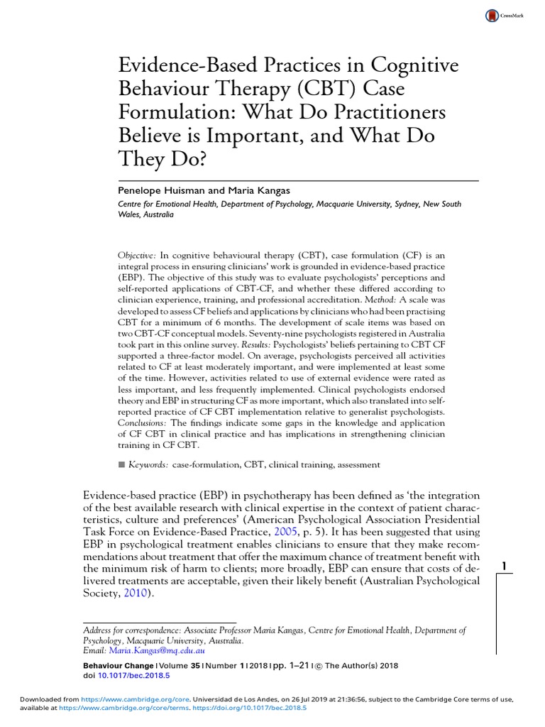 1.evidencebased Practices in Cognitive Behaviour Therapy CBT Case ...