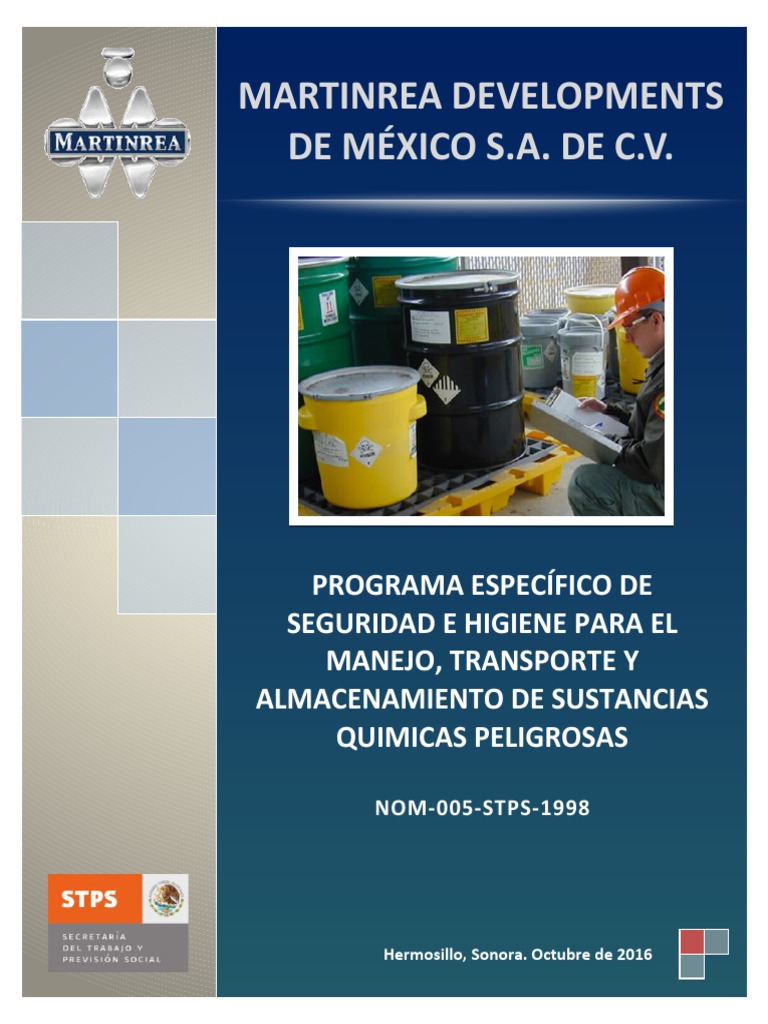 Programa Especifico de Seguridad e Higiene para El Manejo, Transporte y Almacenamiento de ...