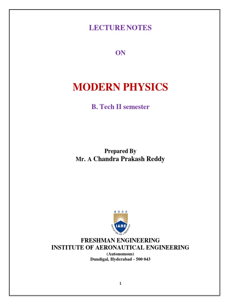 Modern Physics Notes PDF | PDF | Crystal Structure | Emission Spectrum