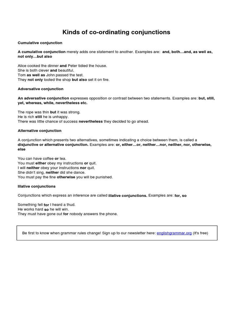 Kinds of Co-Ordinating Conjunctions PDF | PDF | Language Mechanics ...