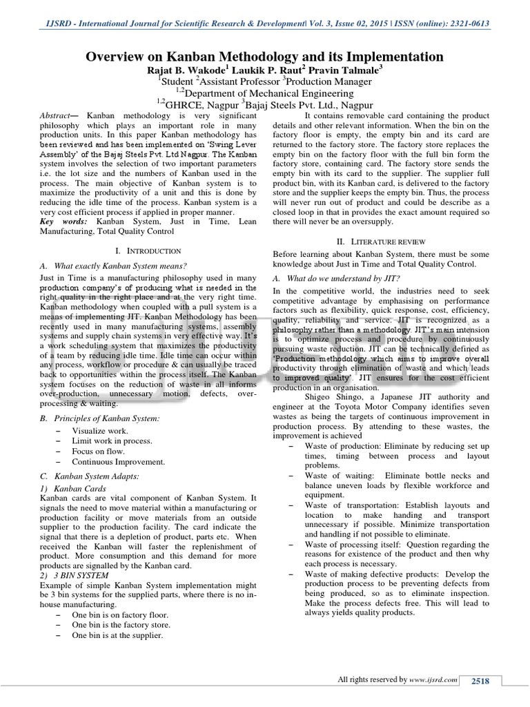Overview On Kanban Methodology and Its Implementation | PDF | Business ...