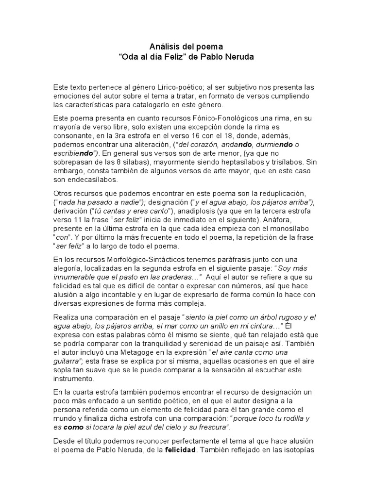 Análisis Del Poema | PDF | Felicidad | Poesía