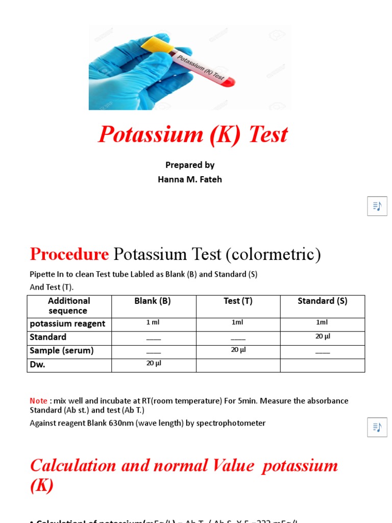 Potassium (K) Test Procedure and Values | PDF | Science & Mathematics