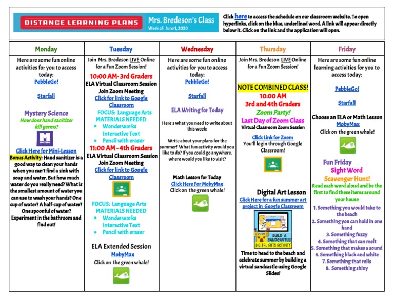 Bredeson Distance Learning Plan Week 9 | PDF | Distance Education ...