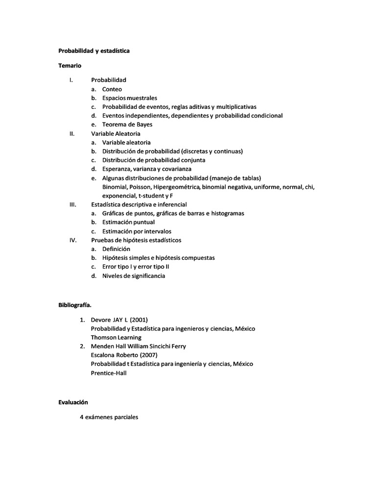 Probabilidad y Estadística Probabilidad y Estadística Temario Temario ...