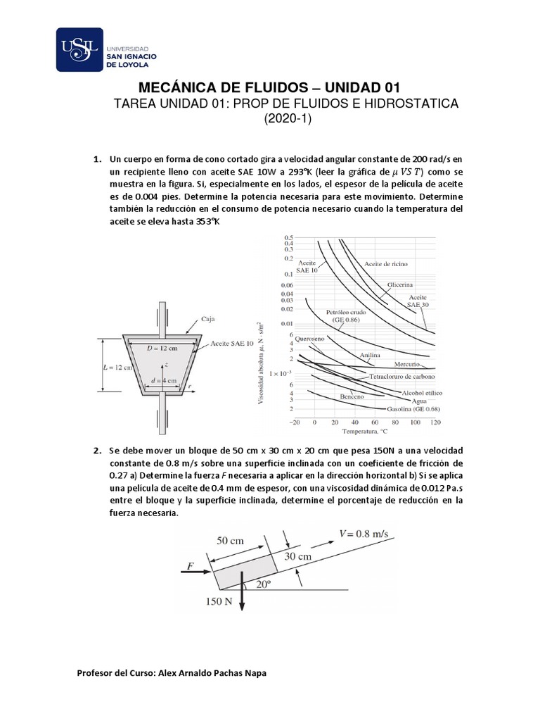Tarea de Mecánica de Fluidos 2020-1 | PDF