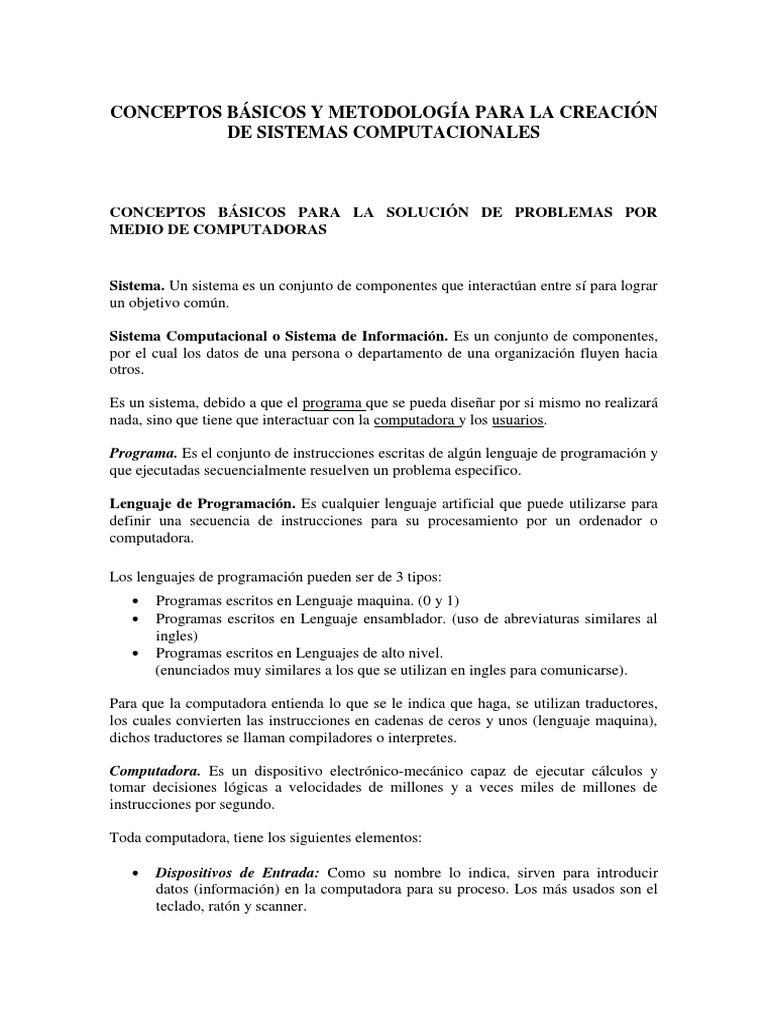 I. Conceptos Básicos y Metodología para La Creación de Sistemas Computacionales | PDF | Lenguaje ...