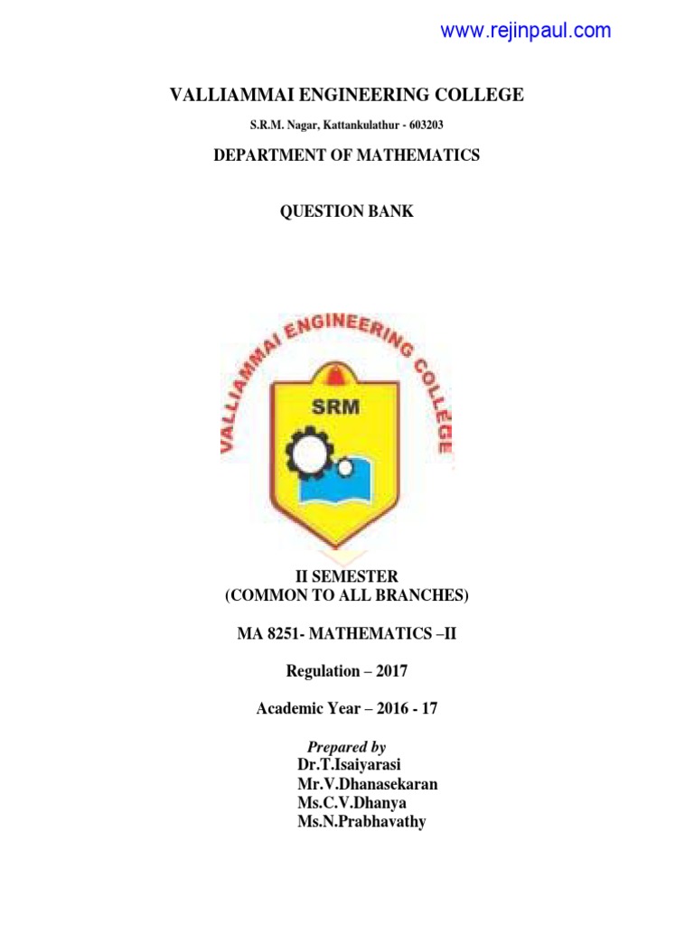 MA8251-Engineering Mathematics - II - Question Bank | PDF | Eigenvalues And Eigenvectors ...