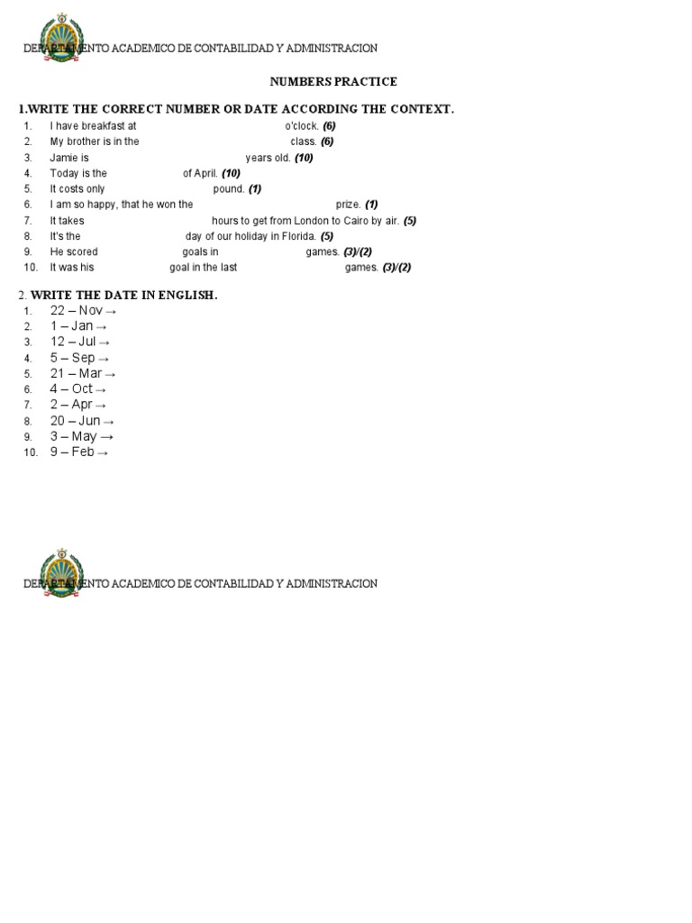 English Number & Date Practice | PDF