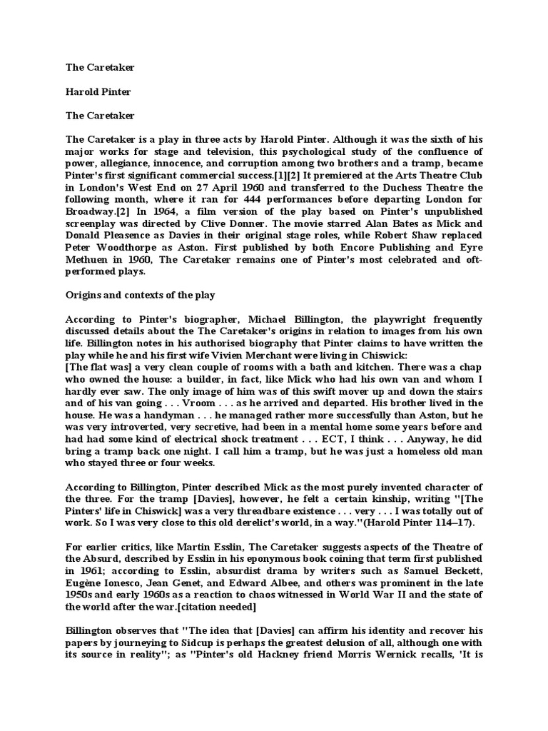 The Caretaker Harold Pinter | PDF | Art