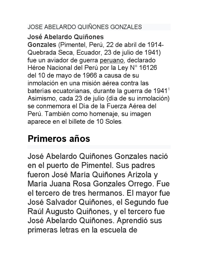 José Abelardo Quiñones: Héroe Nacional | PDF | Ciencia militar | Aviación