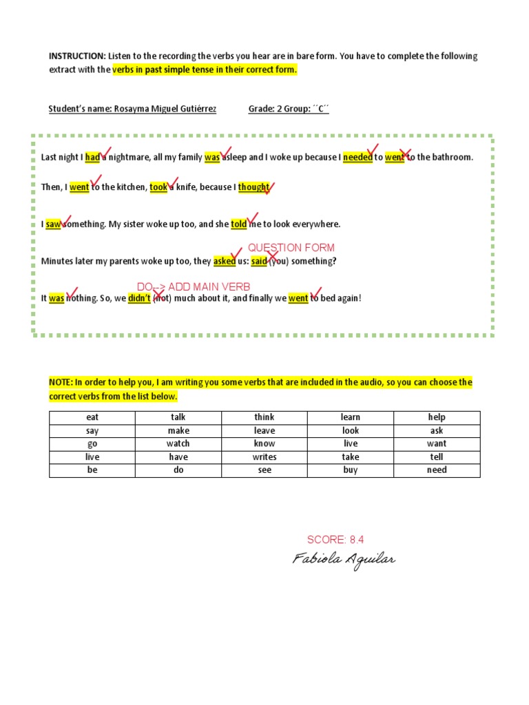 Past Simple Listening Exercise | PDF | Self-Improvement