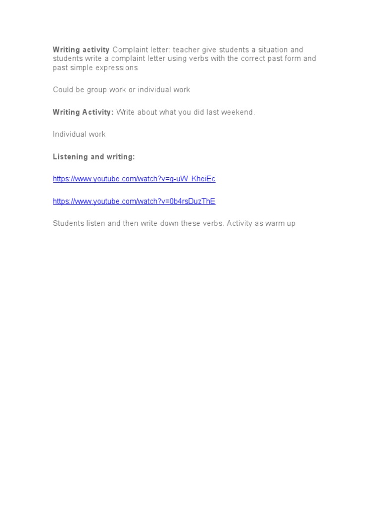 Students Write A Complaint Letter Using Verbs With The Correct Past ...