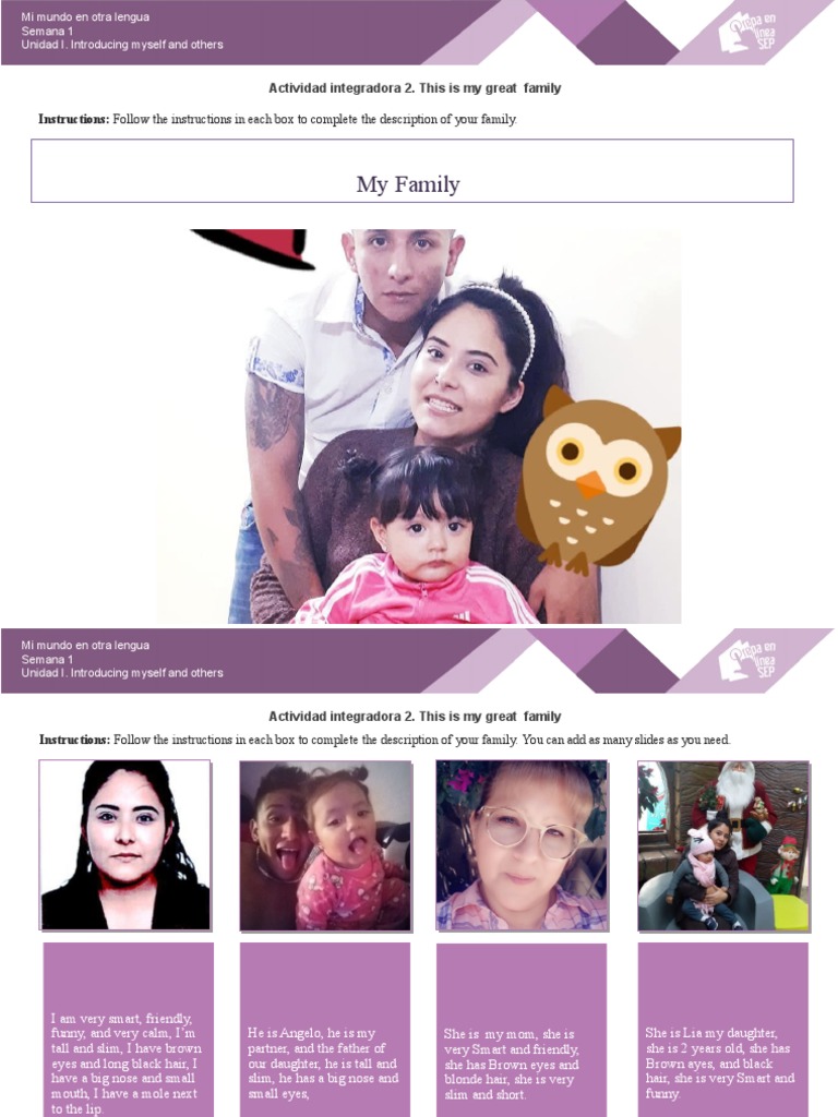 Describing My Family: An Activity to Introduce Family Members and Their ...