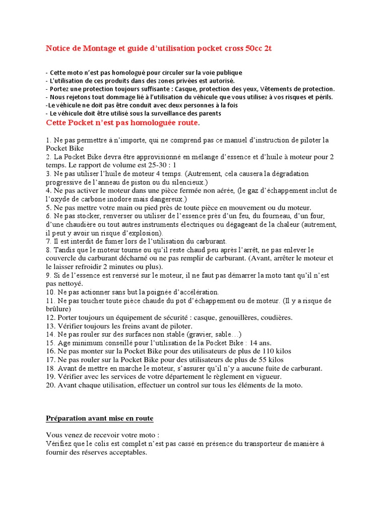 Pocket Moto Notice de Montage PDF | PDF | Allumage | Motocyclette