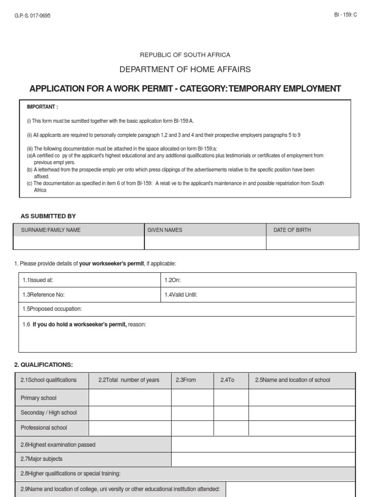 Work Permit Form | PDF | Travel Visa | Identity Document