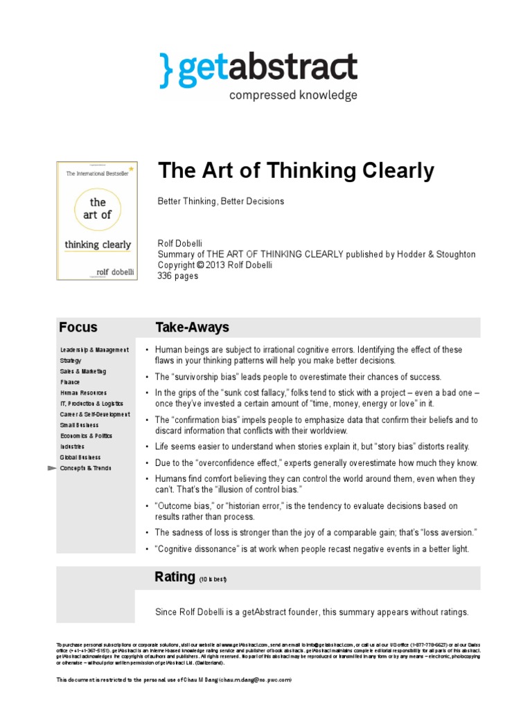 The Art of Thinking Clearly Dobelli en 19863 | PDF | Bias ...