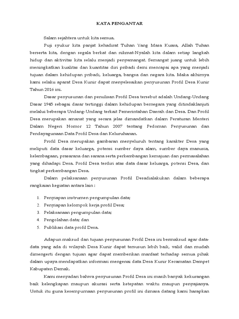 Kata Pengantar Profil Desa | PDF