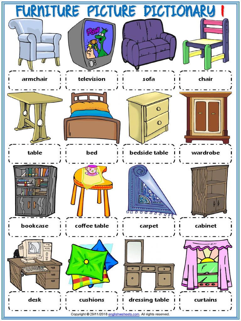 Furniture Vocabulary Esl Picture Dictionary Worksheets For Kids PDF | PDF