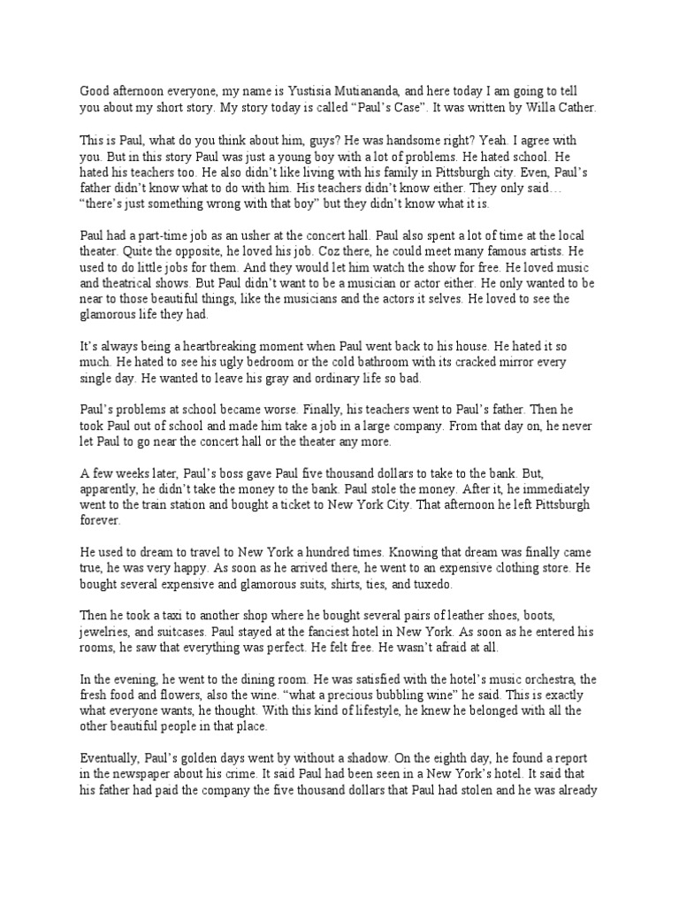 Summary of "Paul's Case" by Willa Cather | PDF | Art | Mystery ...