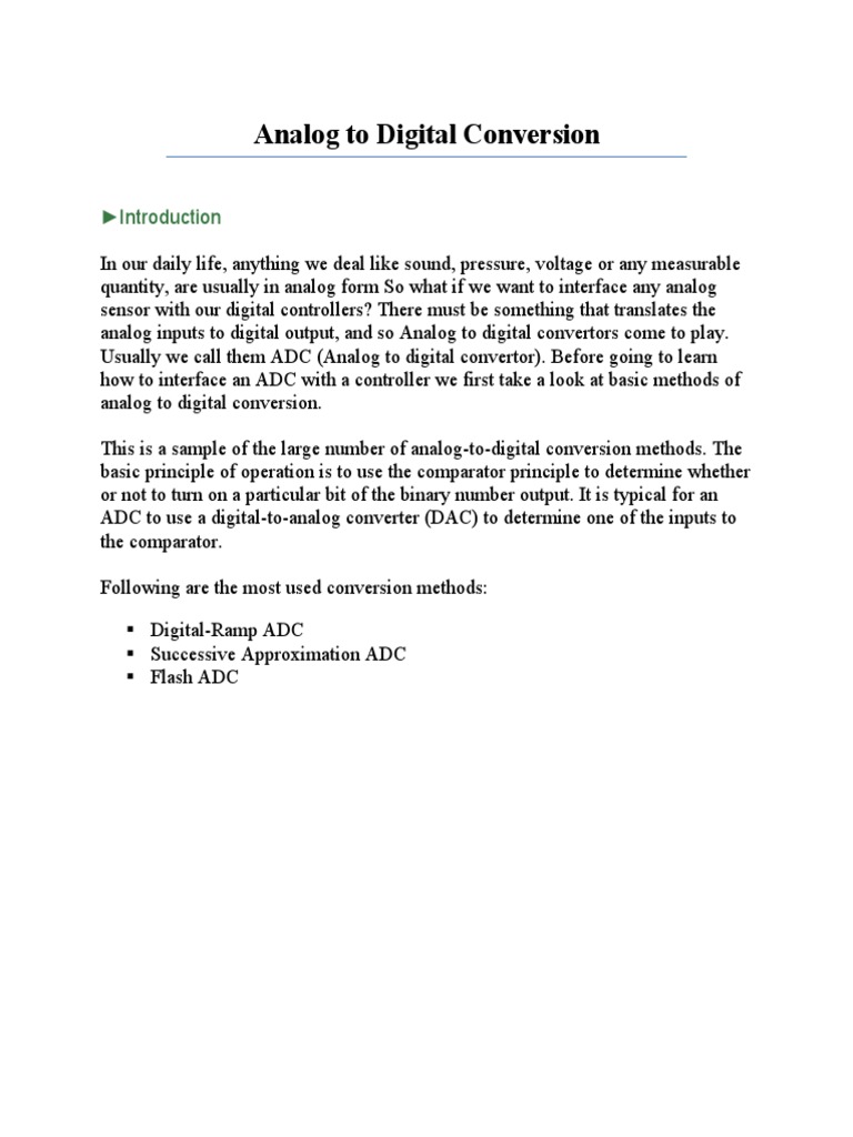 Analog To Digital Conversion: Introduction | PDF | Analog To Digital ...
