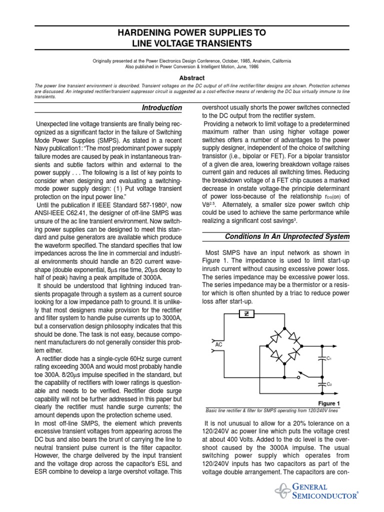 Hardening Power Supplies To Line Voltage Transients | PDF | Rectifier ...