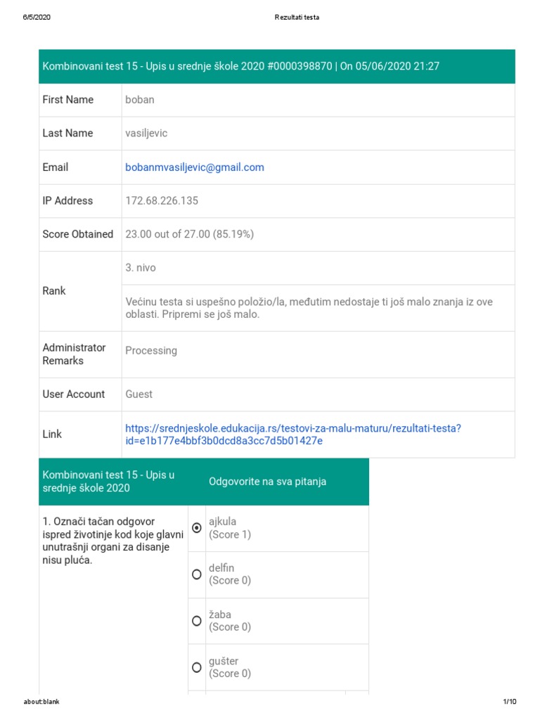 First Name Last Name Email IP Address Score Obtained | PDF
