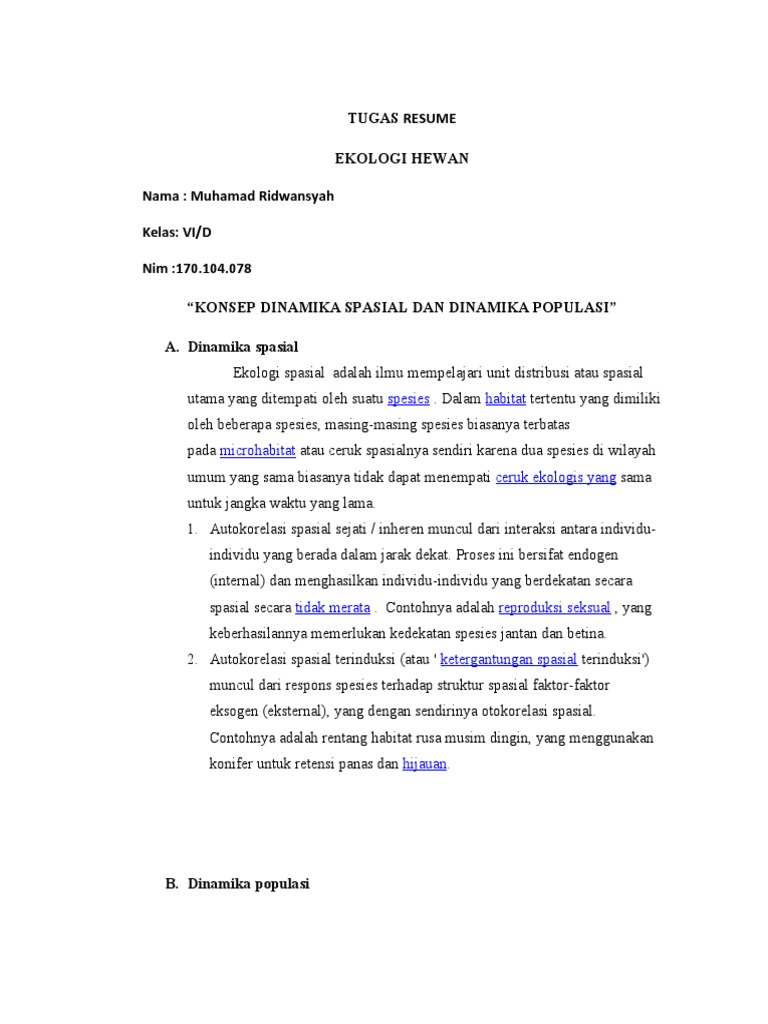 Dinamika Spasial dan Populasi Hewan | PDF | Sains & Matematika