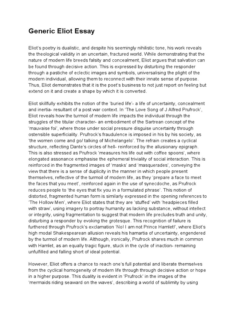 Generic Eliot Essay | PDF | Young Adult