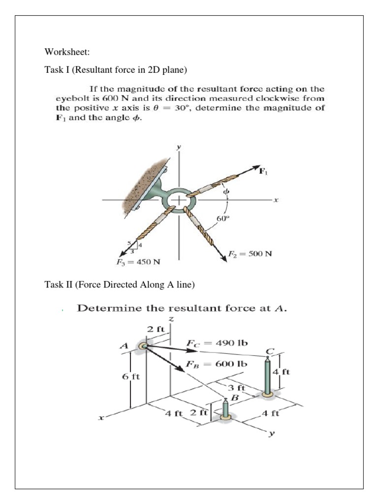 Worksheet: Task I (Resultant Force in 2D Plane) | PDF | Science ...