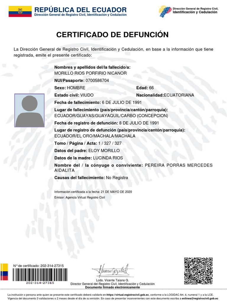 RC - Certificado de Defunción para Familiares-0700586704 | PDF | Derechos y libertades civiles ...