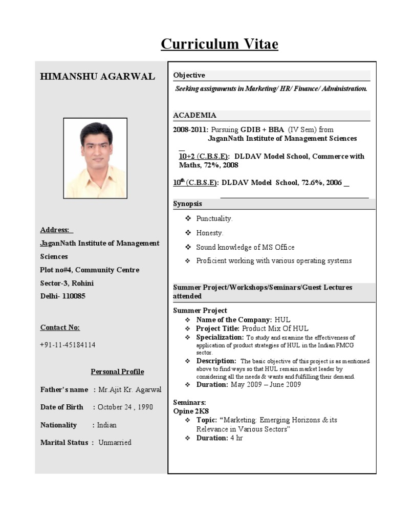 Resume Format BBA BCA | PDF | Cognition | Learning