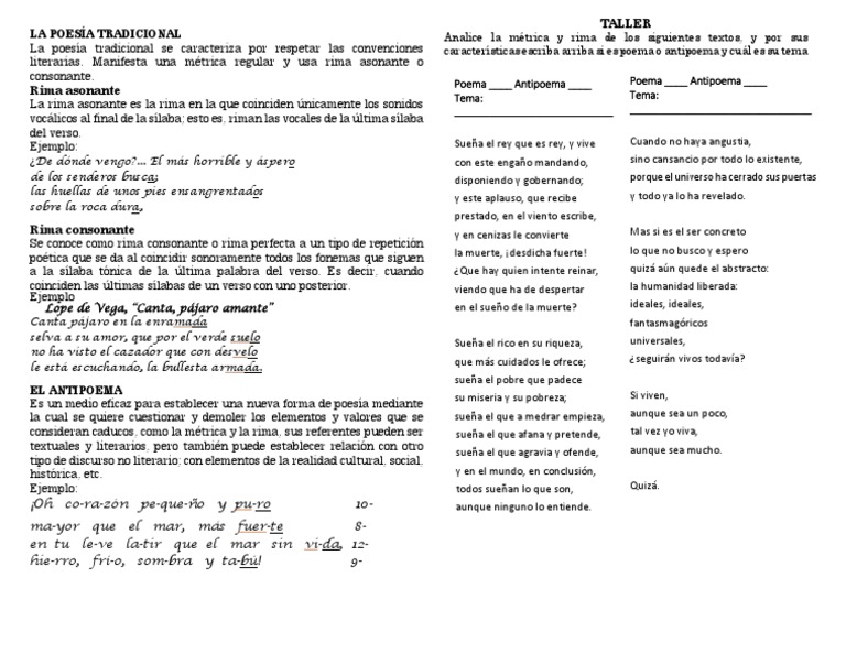 Teoria y Ejercicio Metrica y Rima | PDF | Rima | Metro (poesía)