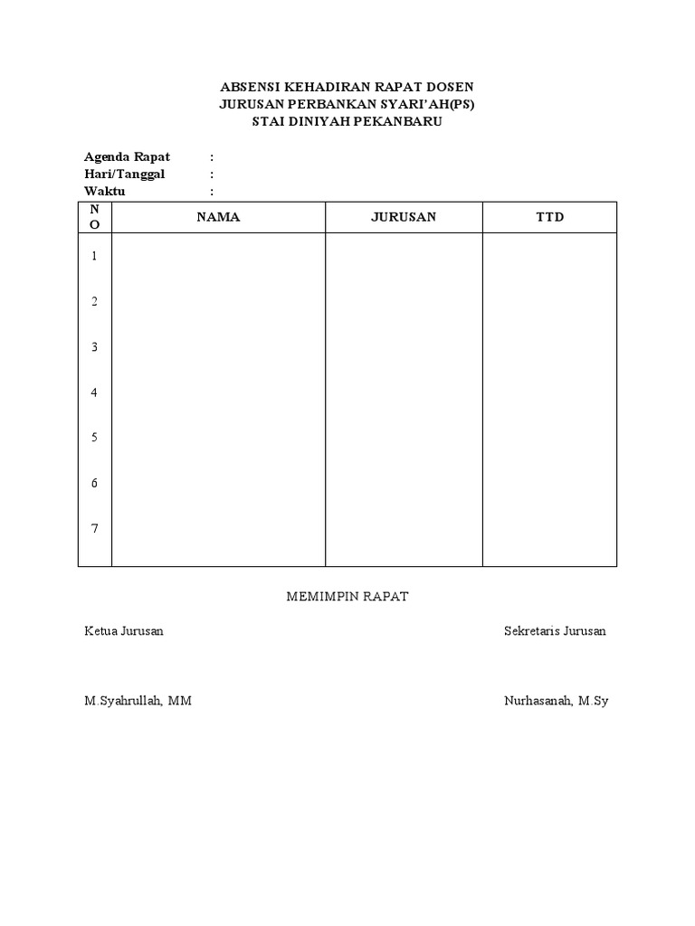Absensi Kehadiran Rapat Dosen | PDF