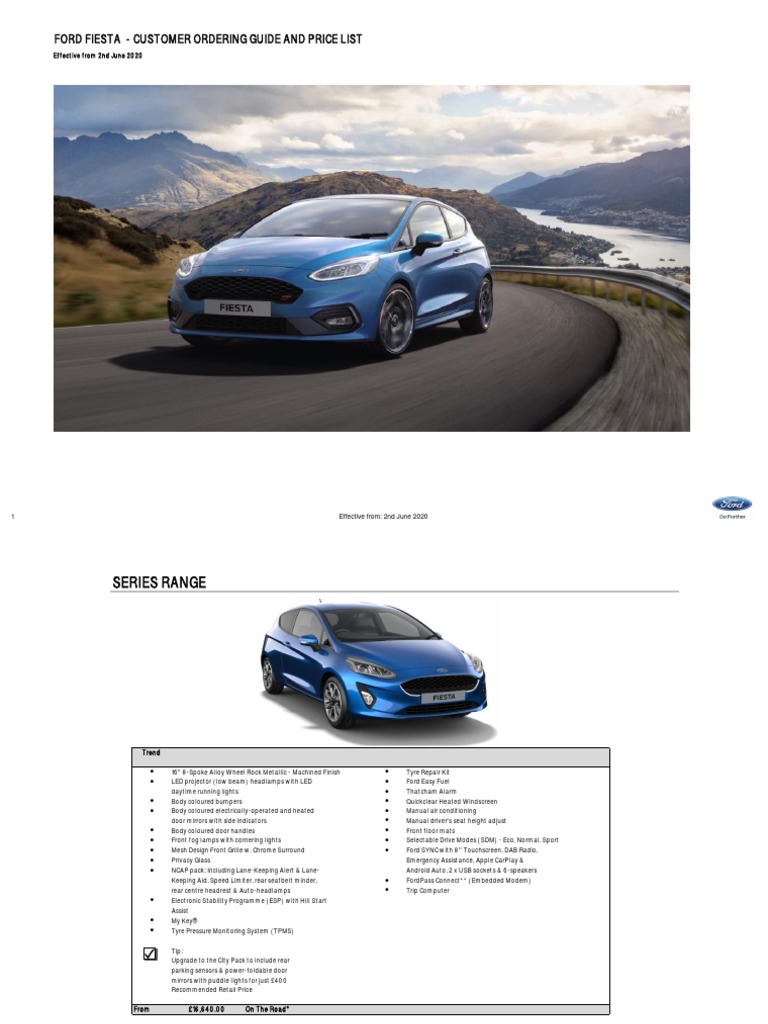 Ford Fiesta - Customer Ordering Guide and Price List: Effective From ...