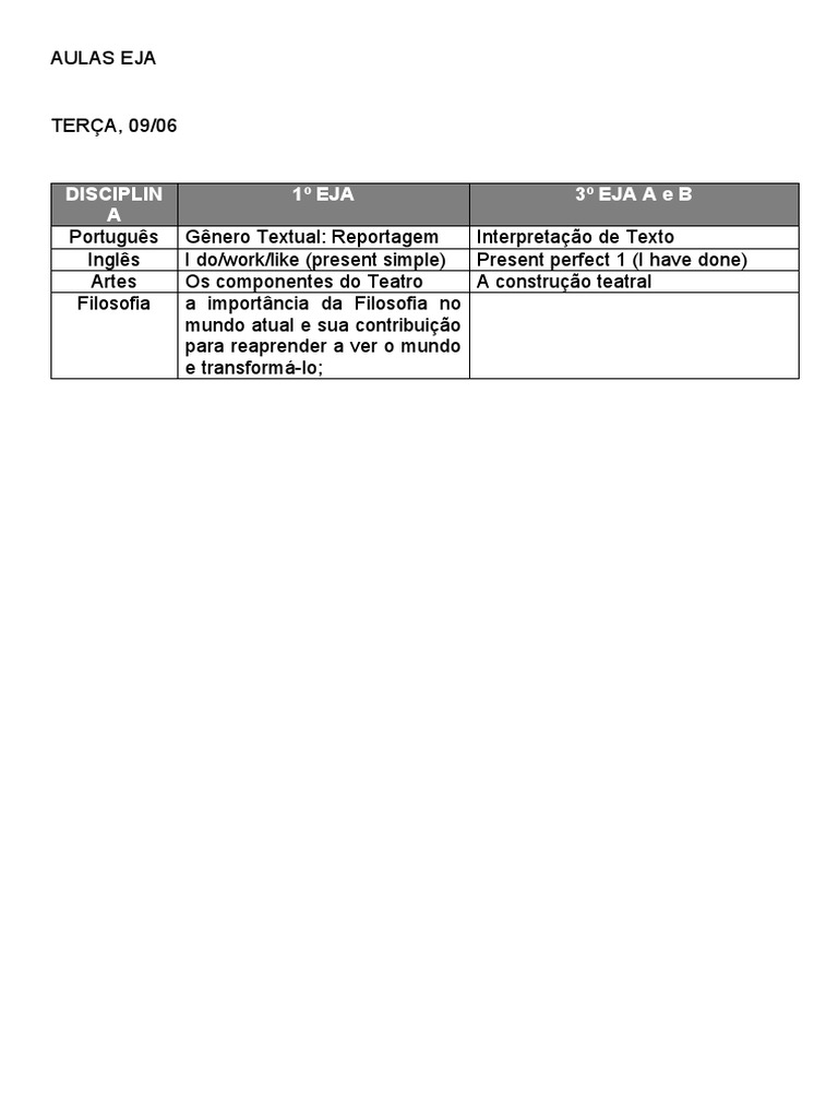 EJA - Cronograma de Aula | PDF