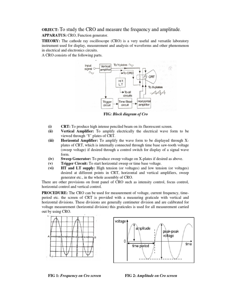 CRO Experiment: Frequency & Amplitude Measurement | PDF | Amplitude ...