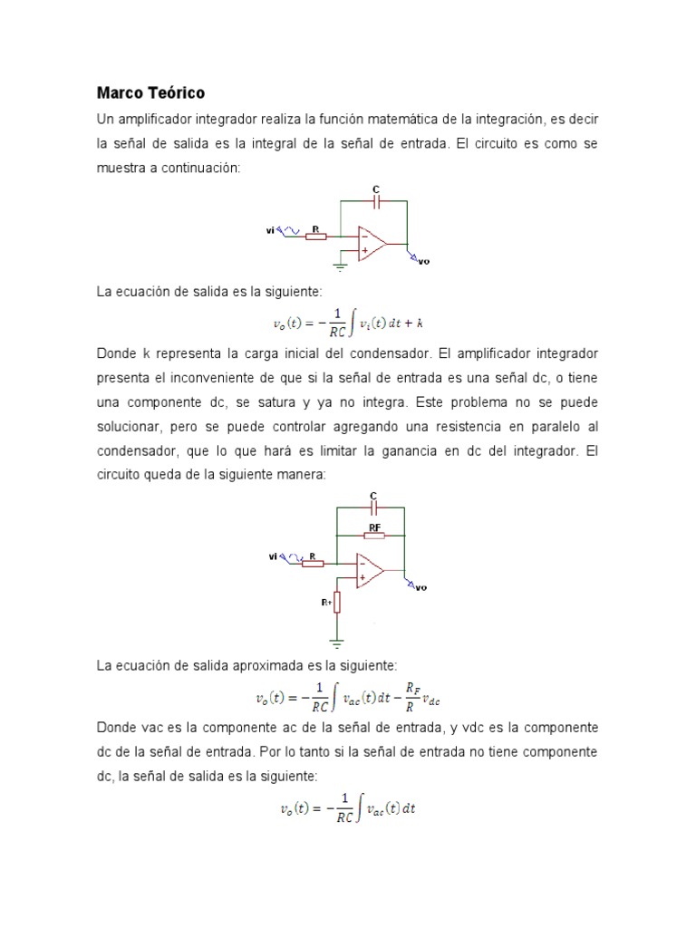 Integrador | PDF | Amplificador operacional | Fuerza